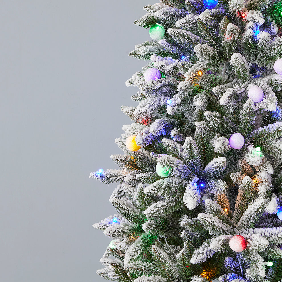 Snow Kissed Pine Flocked Slim Tree With Multicolor LED Lights ...